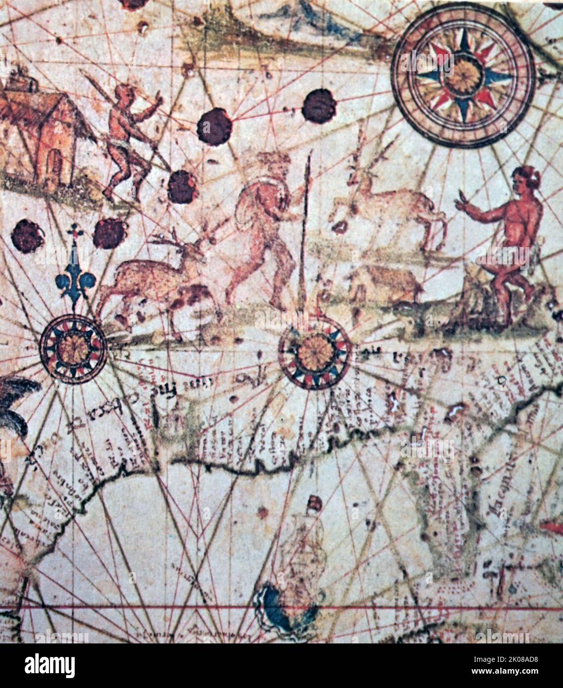 Mappa spagnola dell'America dove Cabeza de Vaca vagò. Alvar Nunez ...