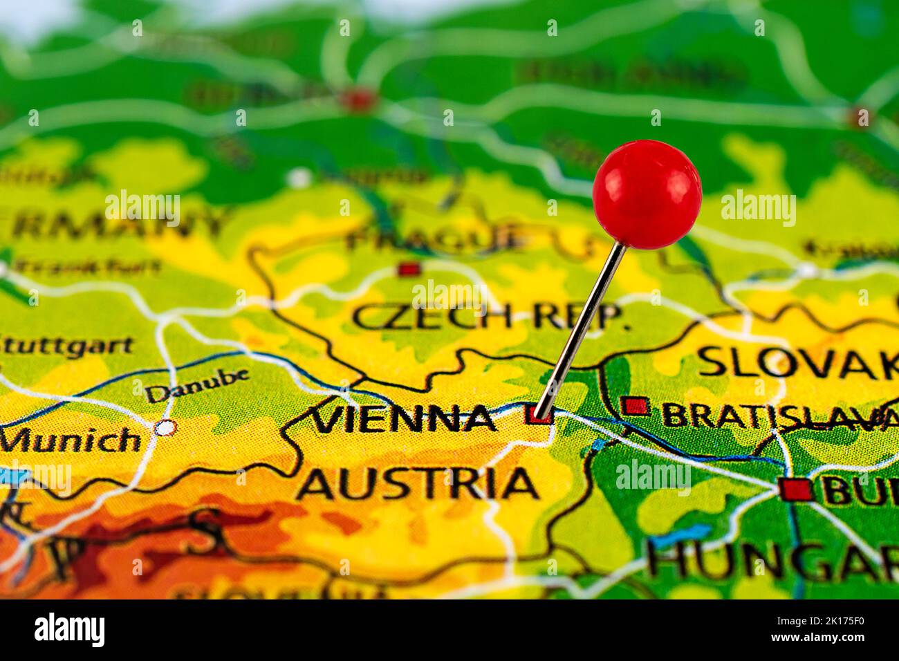 Mappa di Vienna. Primo piano della mappa di Vienna con la puntina rossa ...