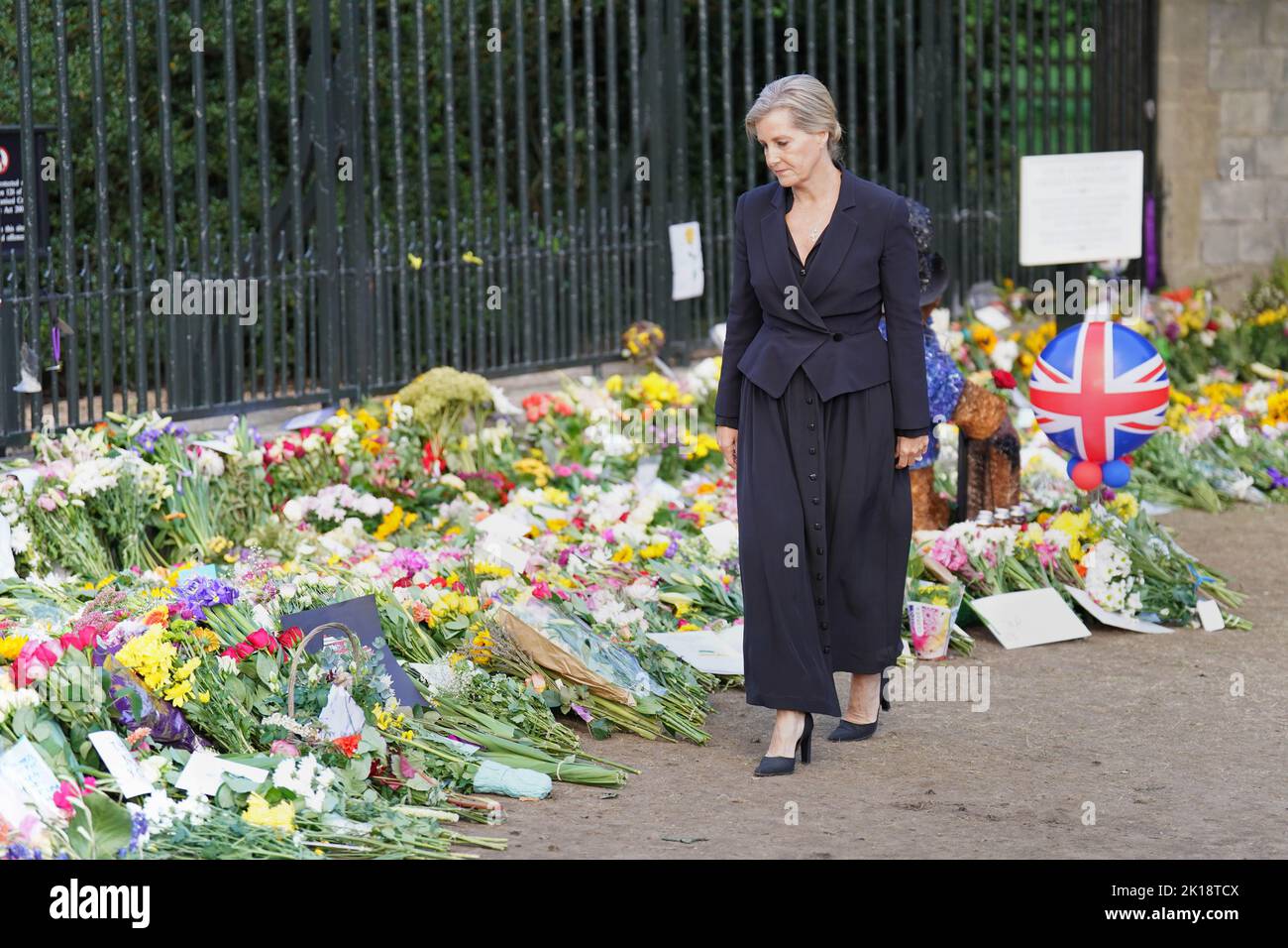 La contessa di Wessex ha visto i tributi fuori del Castello di Windsor ...