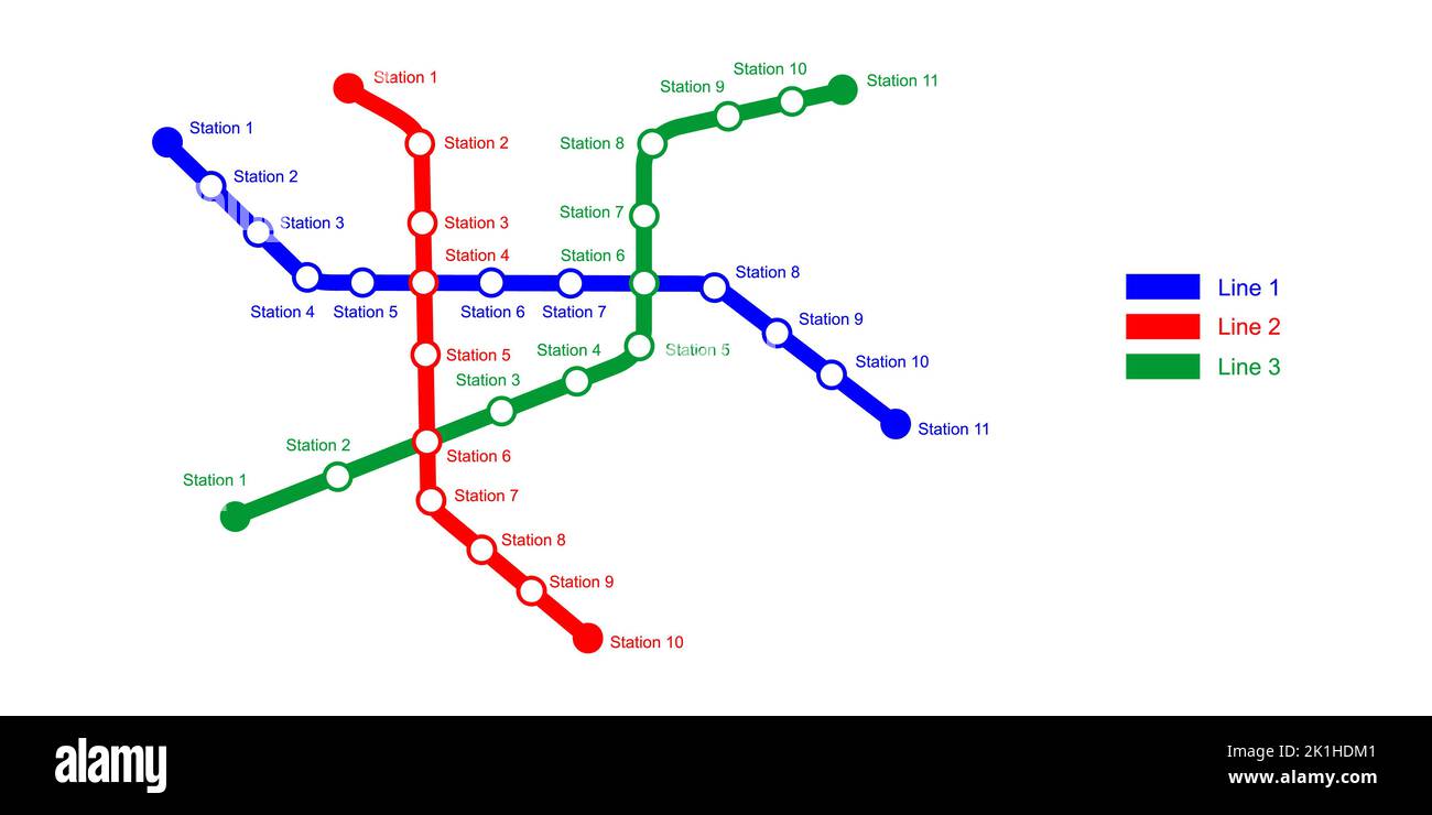 Modello mappa metropolitana. Schema della metropolitana con 3 linee ...