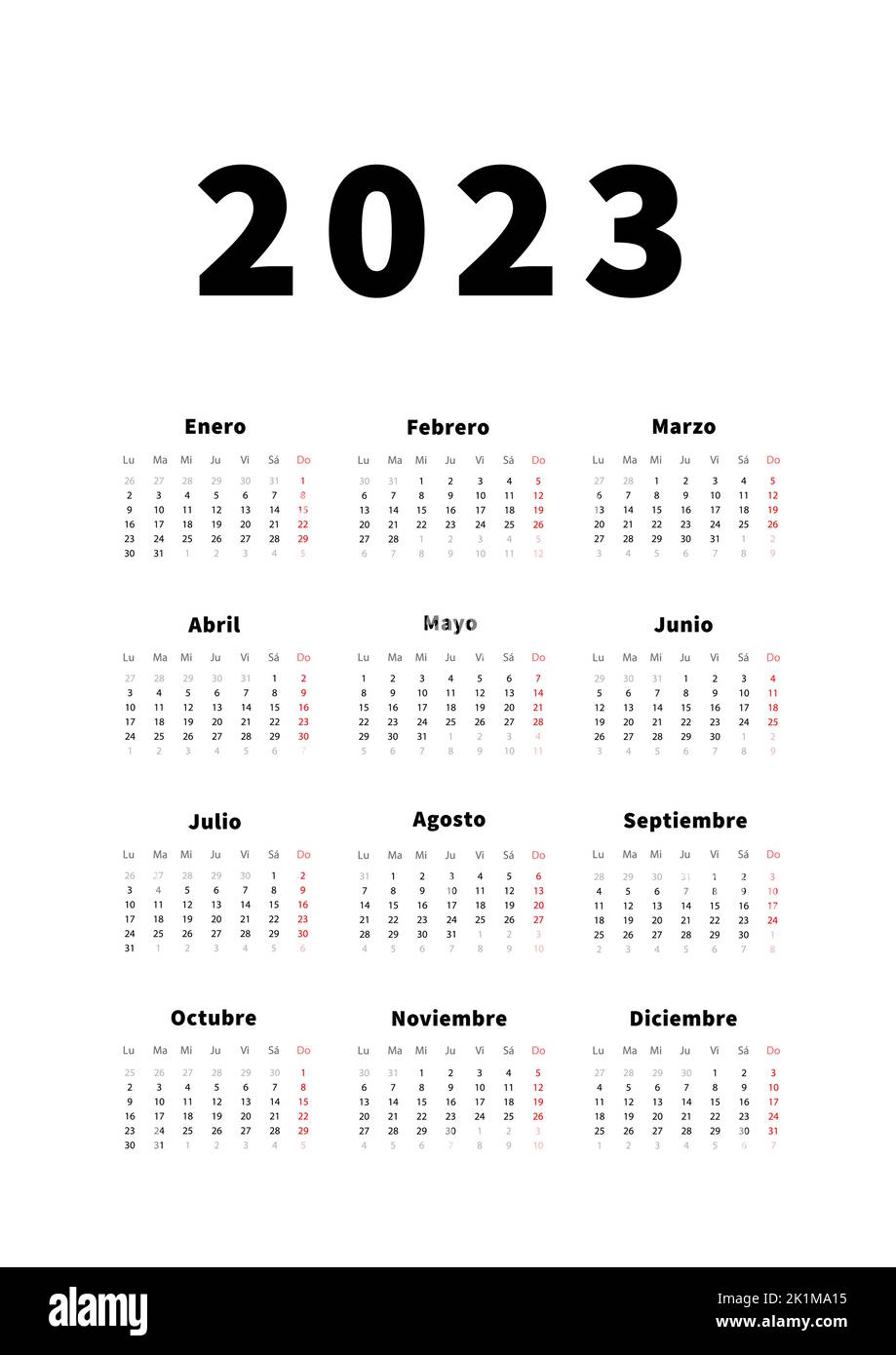 Calendario 2021 2022 2023 2024 español Immagini senza sfondo e Foto ...