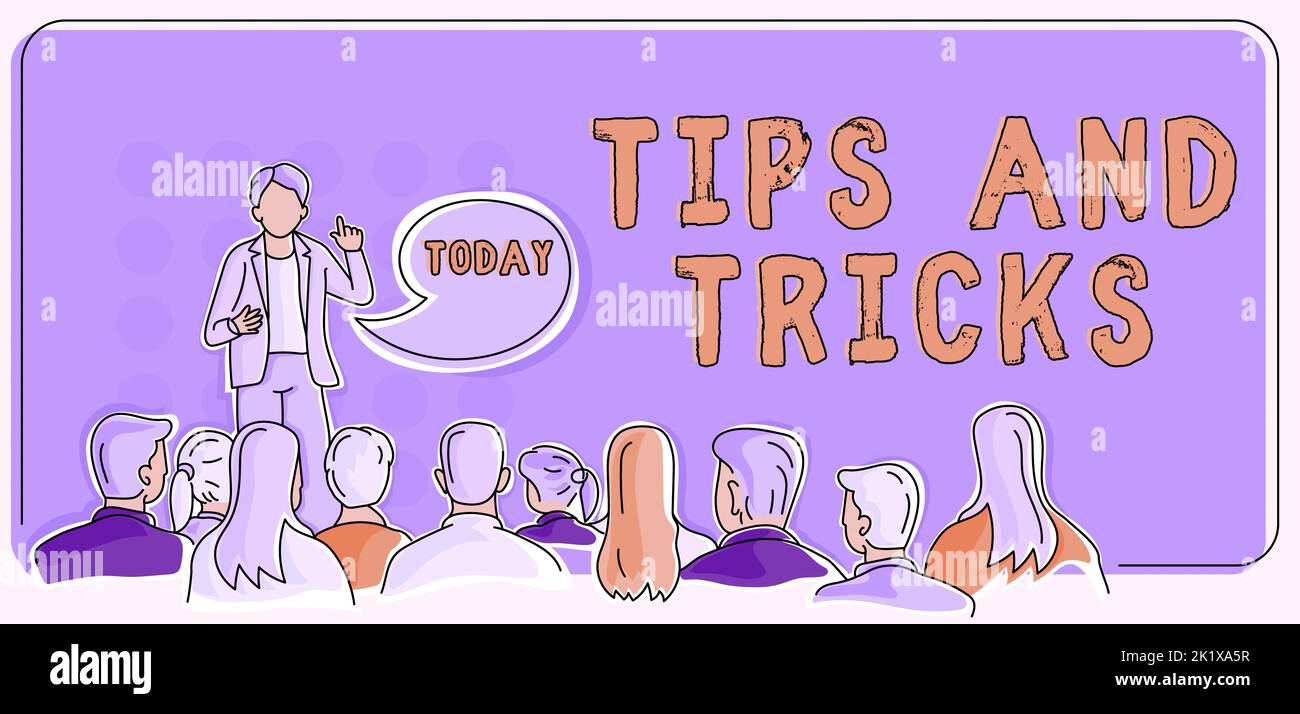 Ispirazione che mostra i segni Suggerimenti e trucchi consigli utili ...