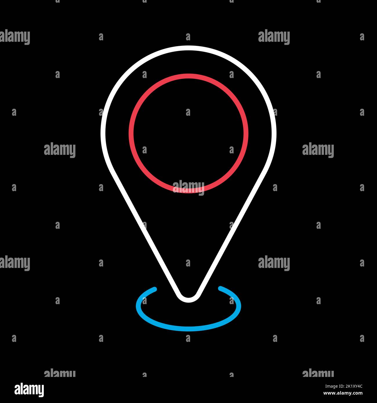 Mappa dei pin isolata su icona di sfondo nero. Puntatore della mappa ...
