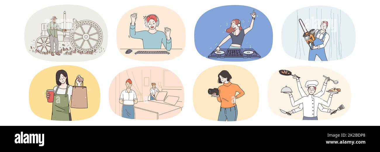 Raccolta di persone diverse e le loro professioni Foto stock - Alamy