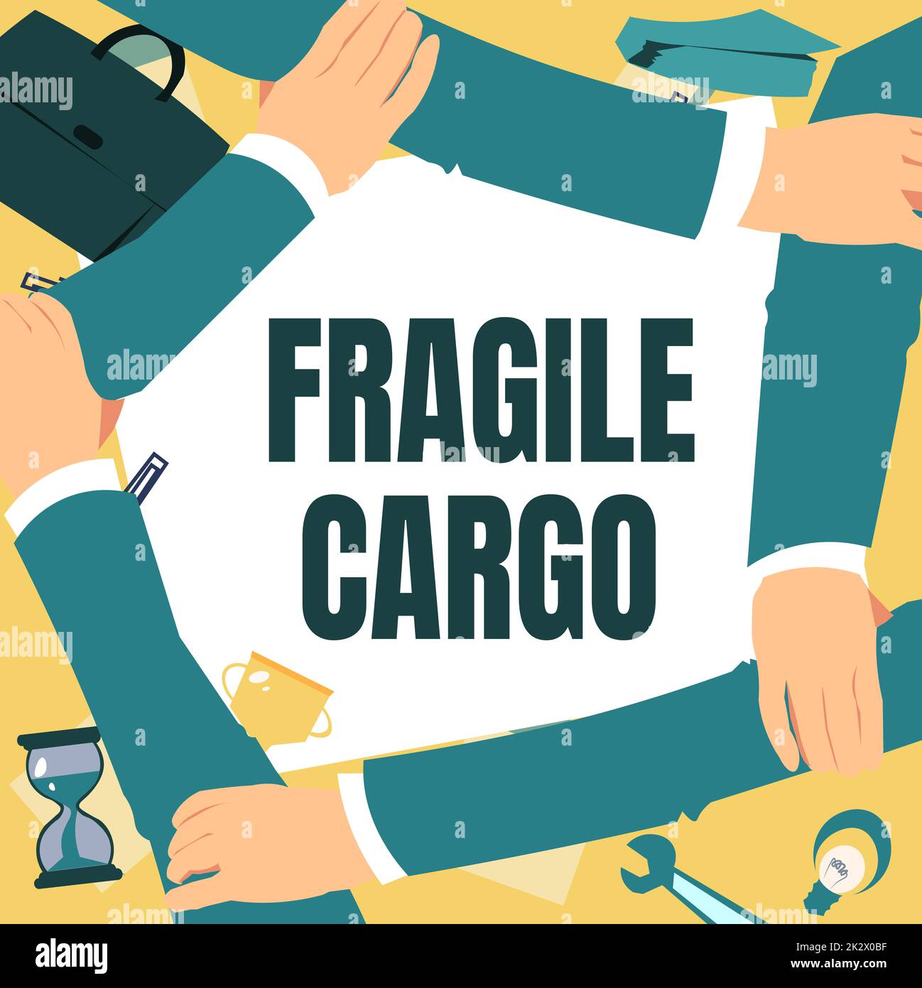 Cartello con la scritta fragile Cargo. Panoramica aziendale impugnatura ...