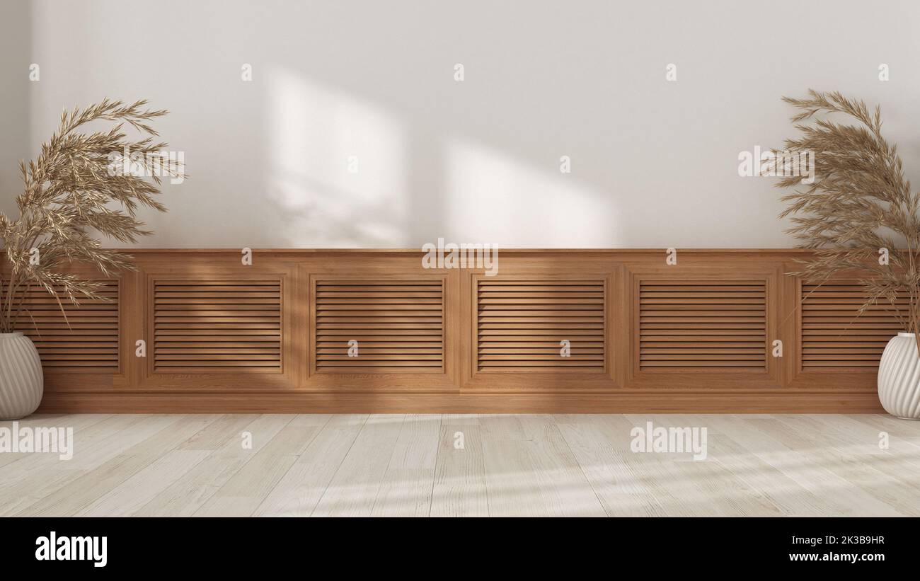 Camera vuota interni design, tavolo in legno, armadio, pannello o ...