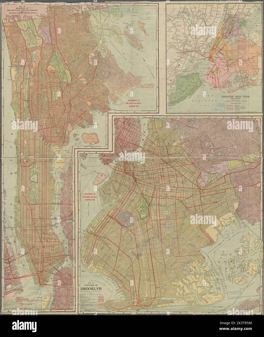 Mappa dei quartieri di Manhattan e del Bronx 1914. Cartografica. Mappe ...
