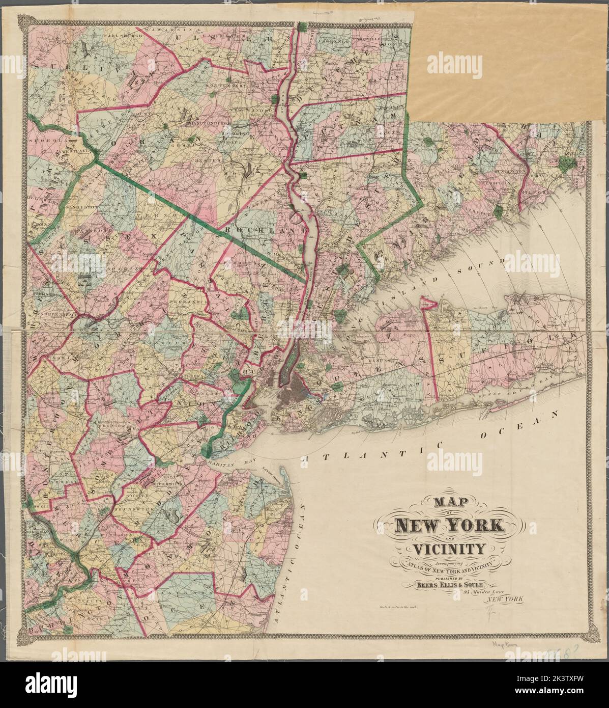 Mappa di New York e dintorni, che accompagna l'Atlante di New York e ...