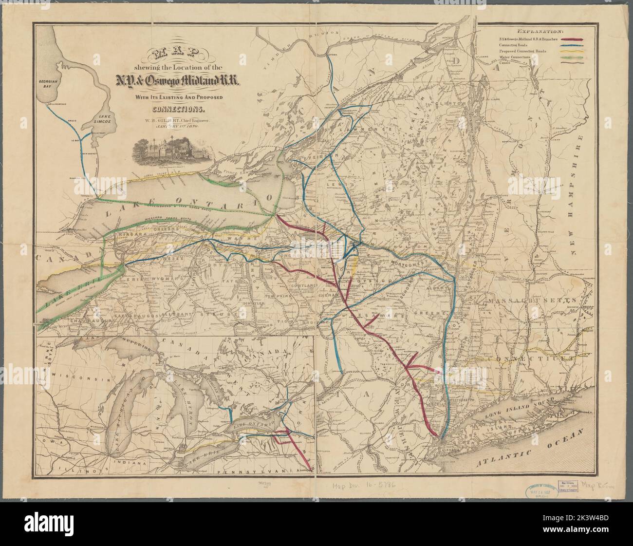 Mappa che mostra la posizione del N.Y. & Oswego Midland R.R: Con la sua ...