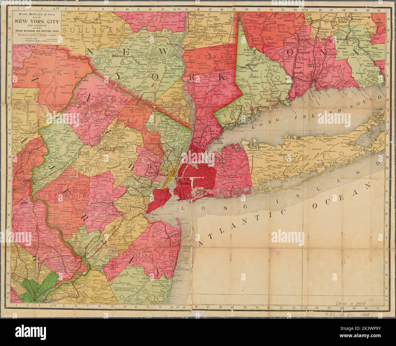 Nuova mappa indicizzata delle vicinanze di New York City. 1908. Cartografia. Mappe. Lionel ...