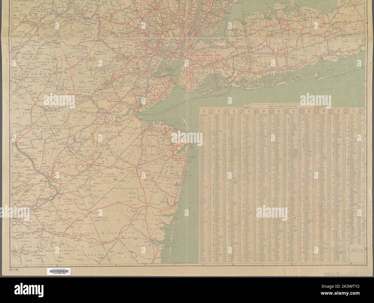 La John Wanamaker auto & mappa del percorso del quartiere metropolitano, New York. Mappe di ...