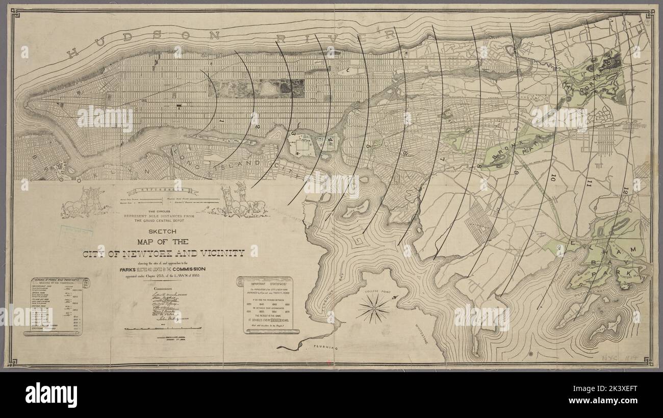 Traccia la mappa della città di New York e dintorni, mostrando i siti e ...