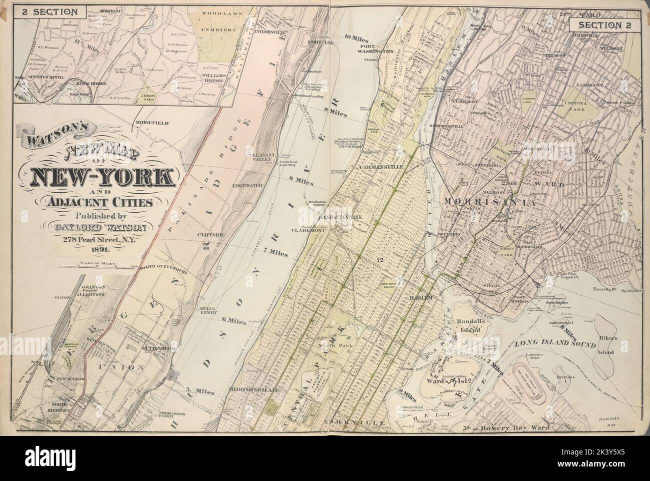 Mappa di New York e città adiacenti Cartografia. Atlanti, Mappe. 1891 ...