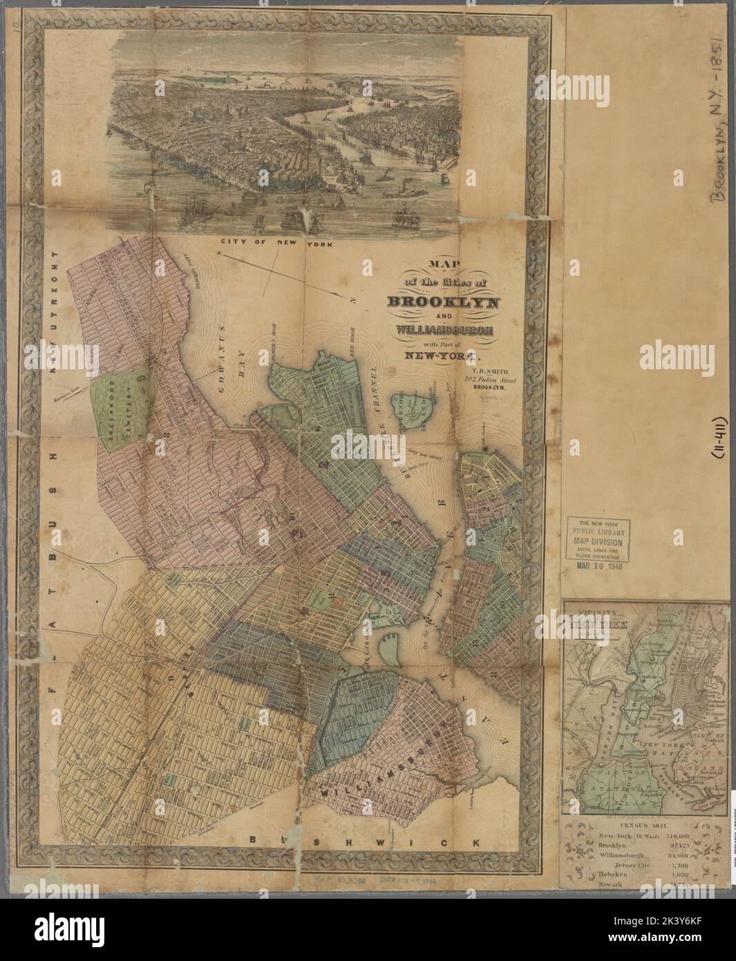 Mappa delle città di Brooklyn e Williamsburg con parte di New York ...