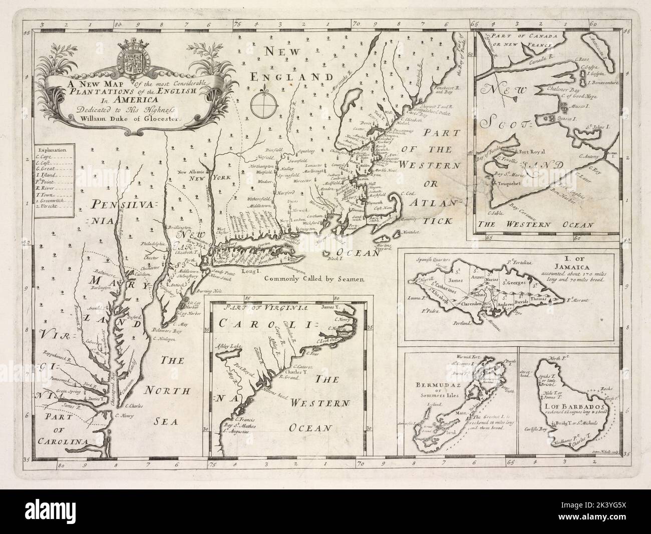 Una nuova mappa delle più notevoli piantagioni degli inglesi in America ...