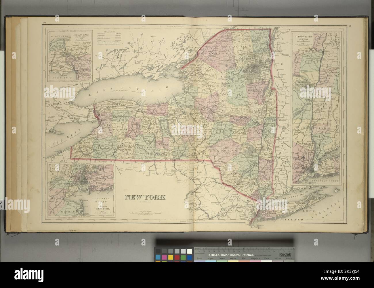 New York; fiume Niagara e dintorni; mappa del fiume Hudson da New York ...