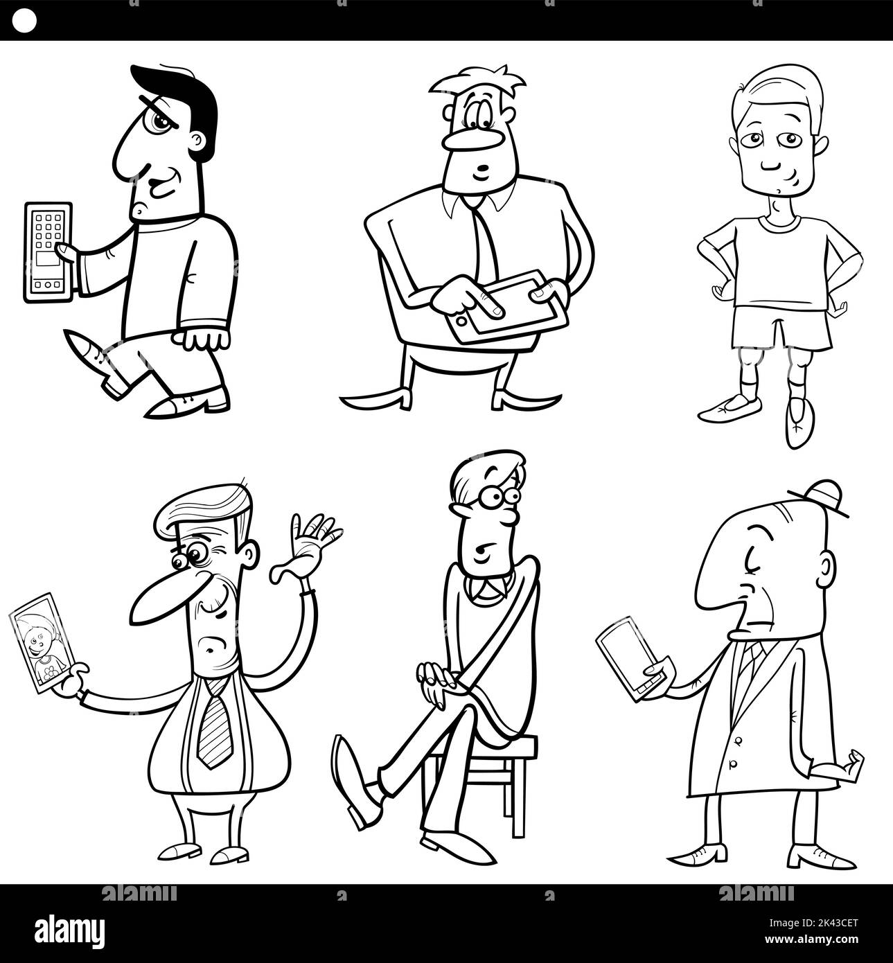 Cartoni animati in bianco e nero illustrazione di personaggi comici ...