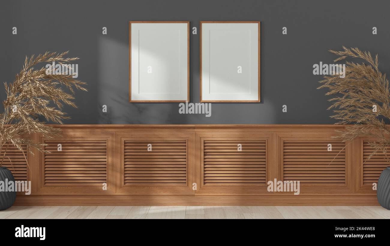 Camera vuota interni design, tavolo in legno, armadio, pannello o ...