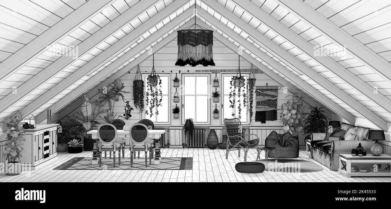 Progetto BluePrint incompiuto, soggiorno e sala da pranzo soppalco in ...