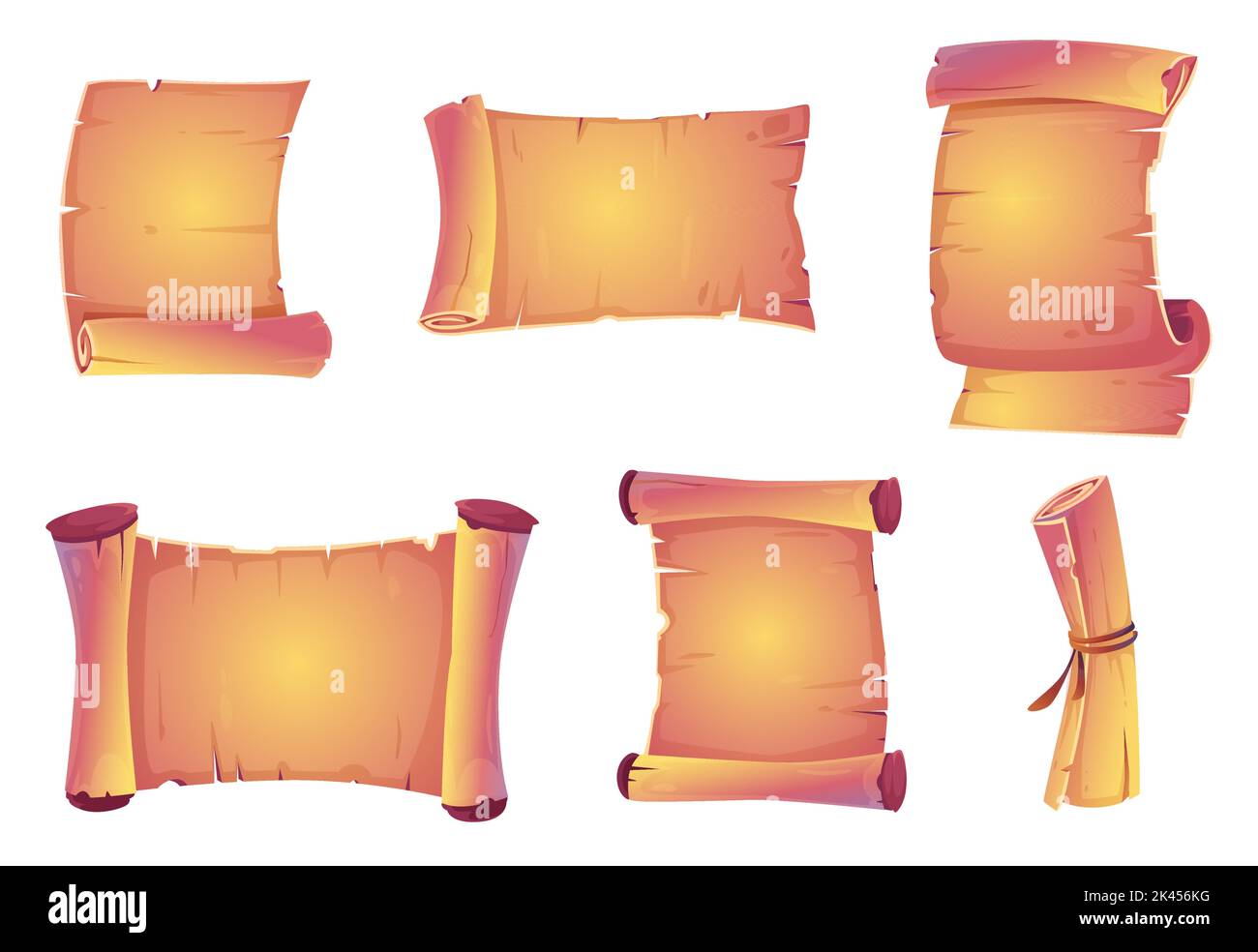 Pergamena scorre, antichi rotoli di papiro, striscioni di carta bianca ...