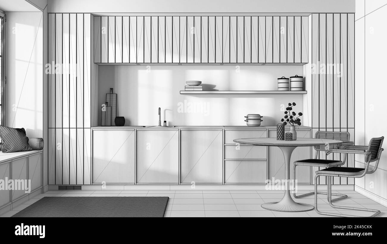 Progetto progetto BluePrint incompiuto, japandi cucina in legno alla ...