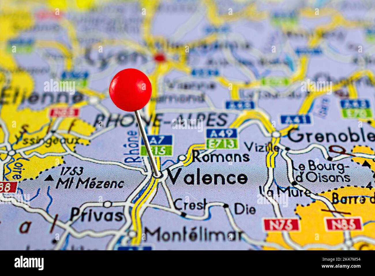 Mappa di Valence. Primo piano della mappa di Valence con il puntino ...