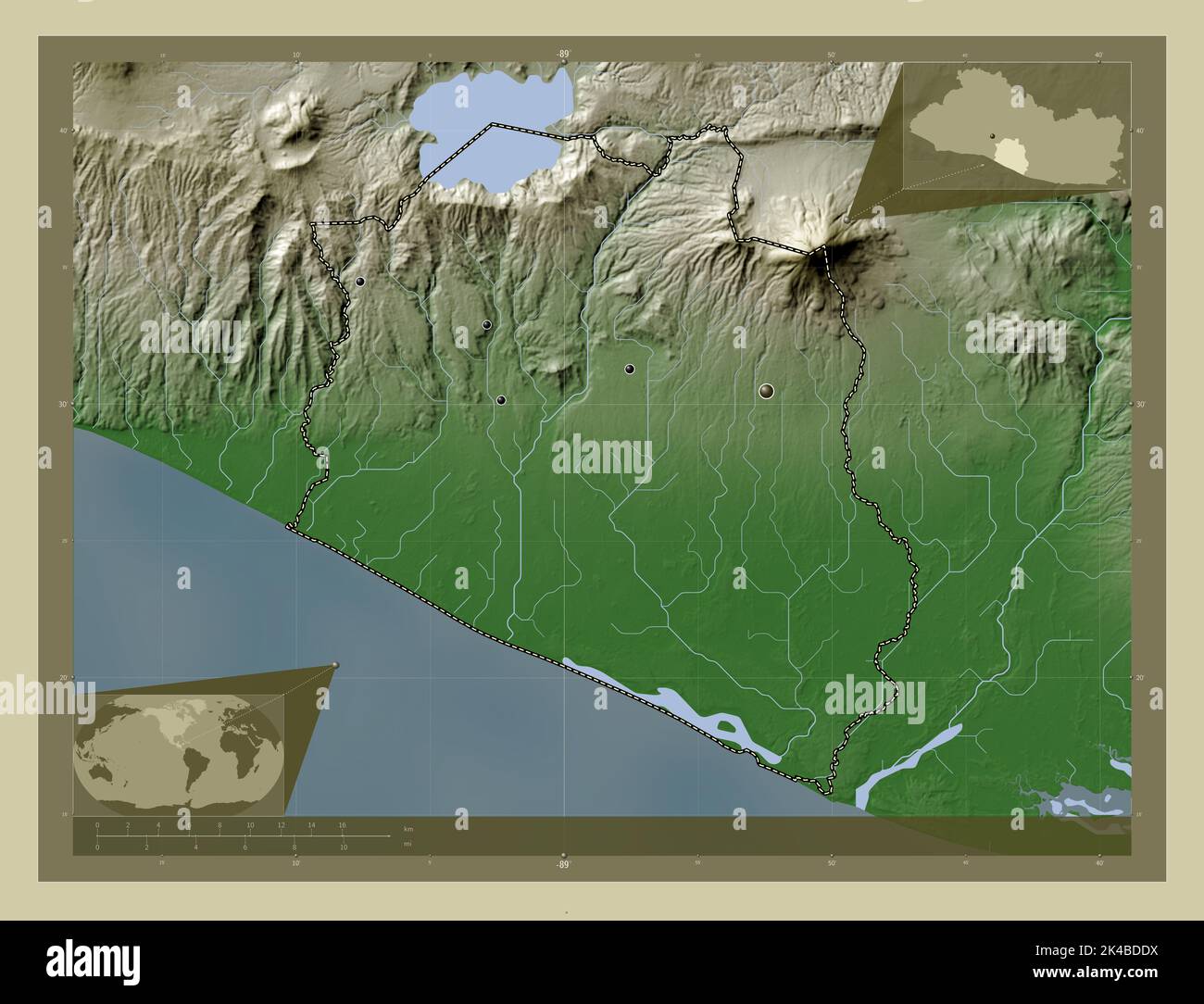 La Paz, dipartimento di El Salvador. Mappa dell'altitudine colorata in ...