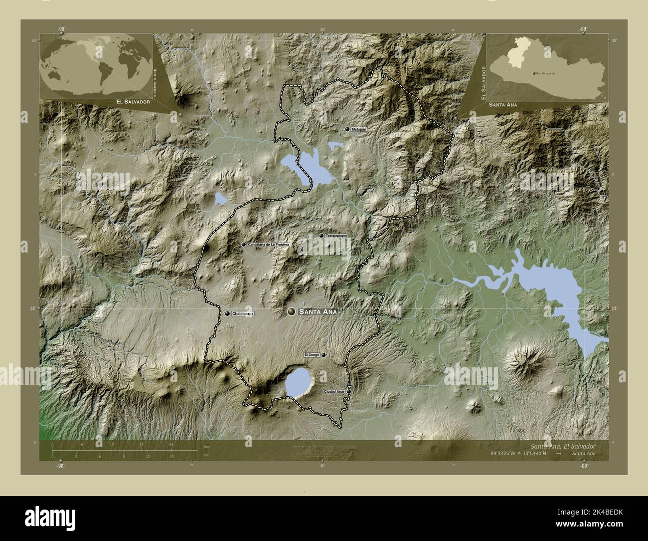 Santa Ana, dipartimento di El Salvador. Mappa dell'altitudine colorata ...