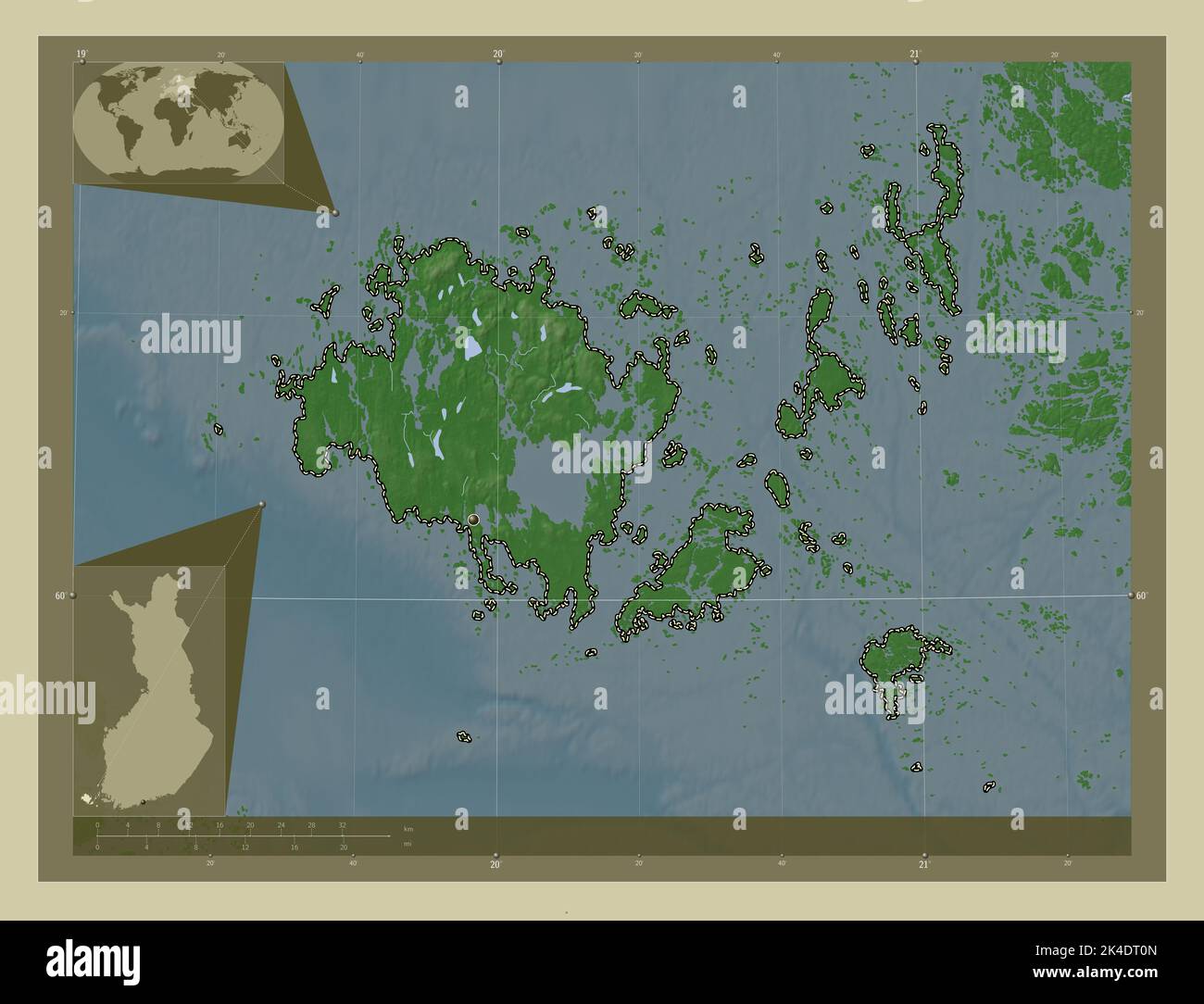 Aland, regione della Finlandia. Mappa dell'altitudine colorata in stile ...