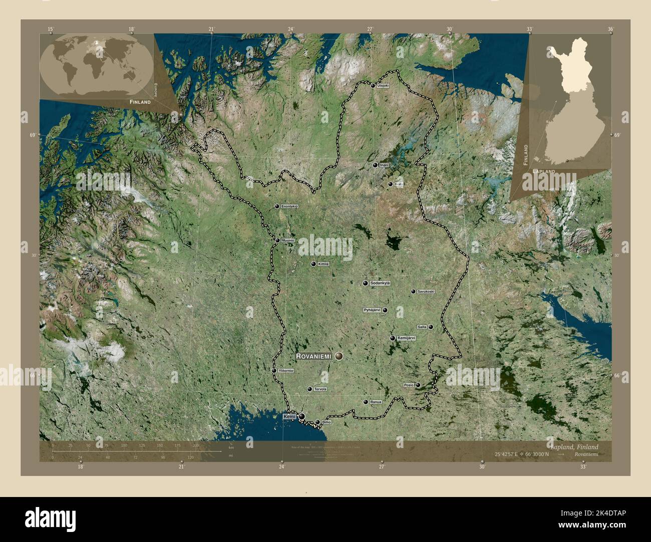 Lapponia, regione della Finlandia. Mappa satellitare ad alta ...