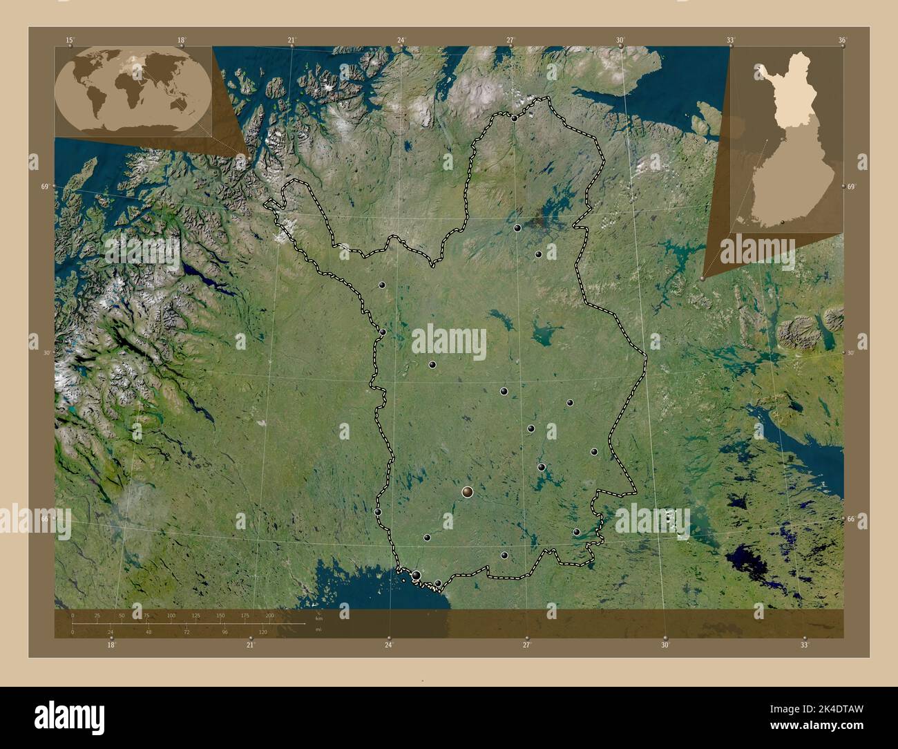 Lapponia, regione della Finlandia. Mappa satellitare a bassa ...
