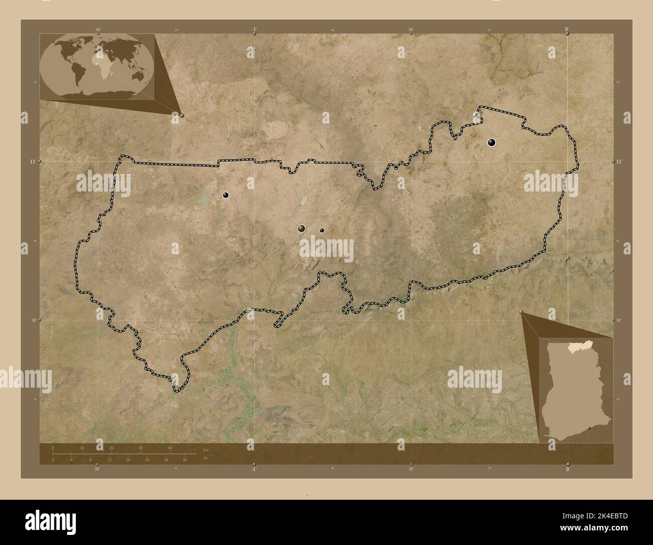 Alto Oriente, regione del Ghana. Mappa satellitare a bassa risoluzione ...
