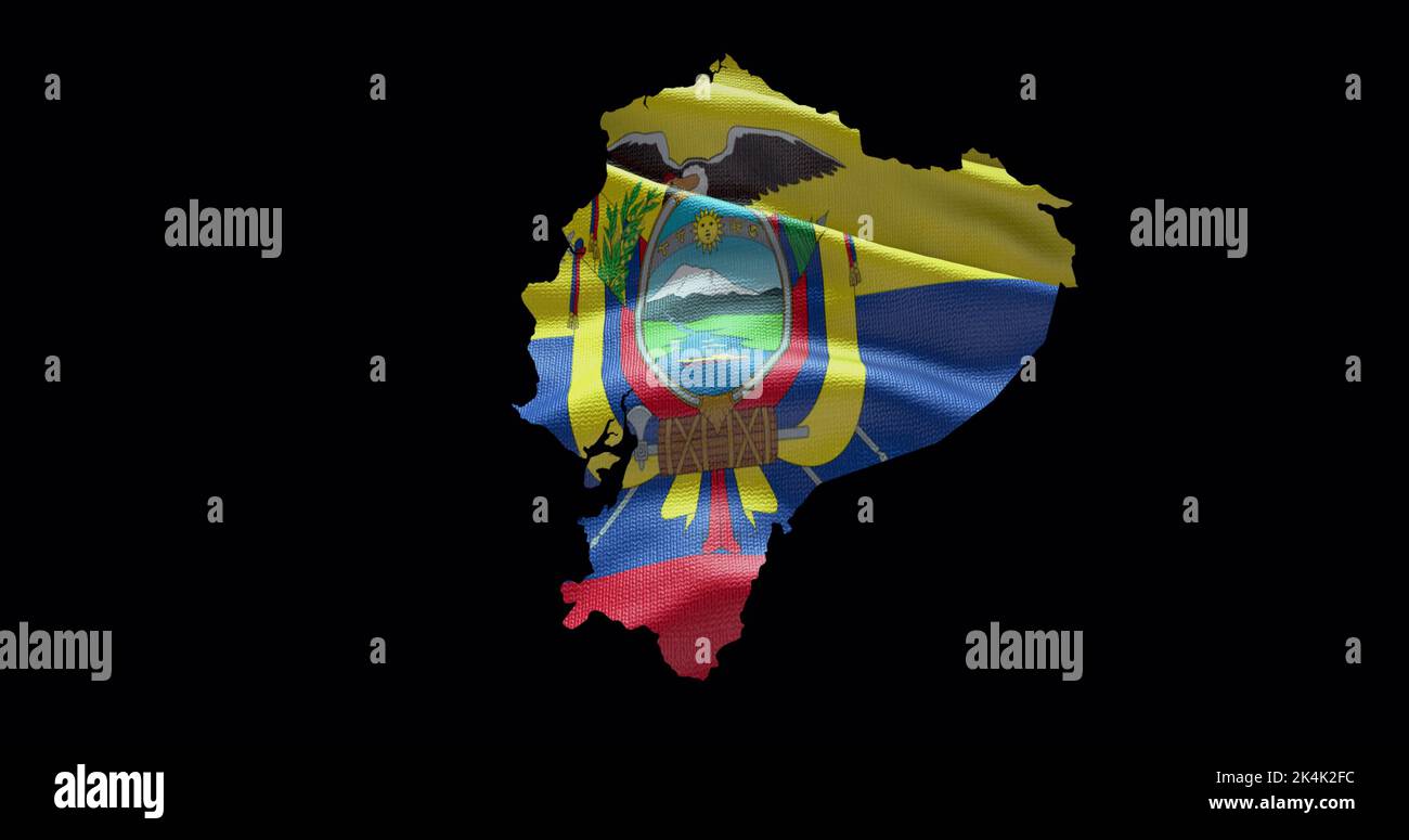 Forma della mappa dell'Ecuador con sfondo a bandiera ondulata. Profilo ...