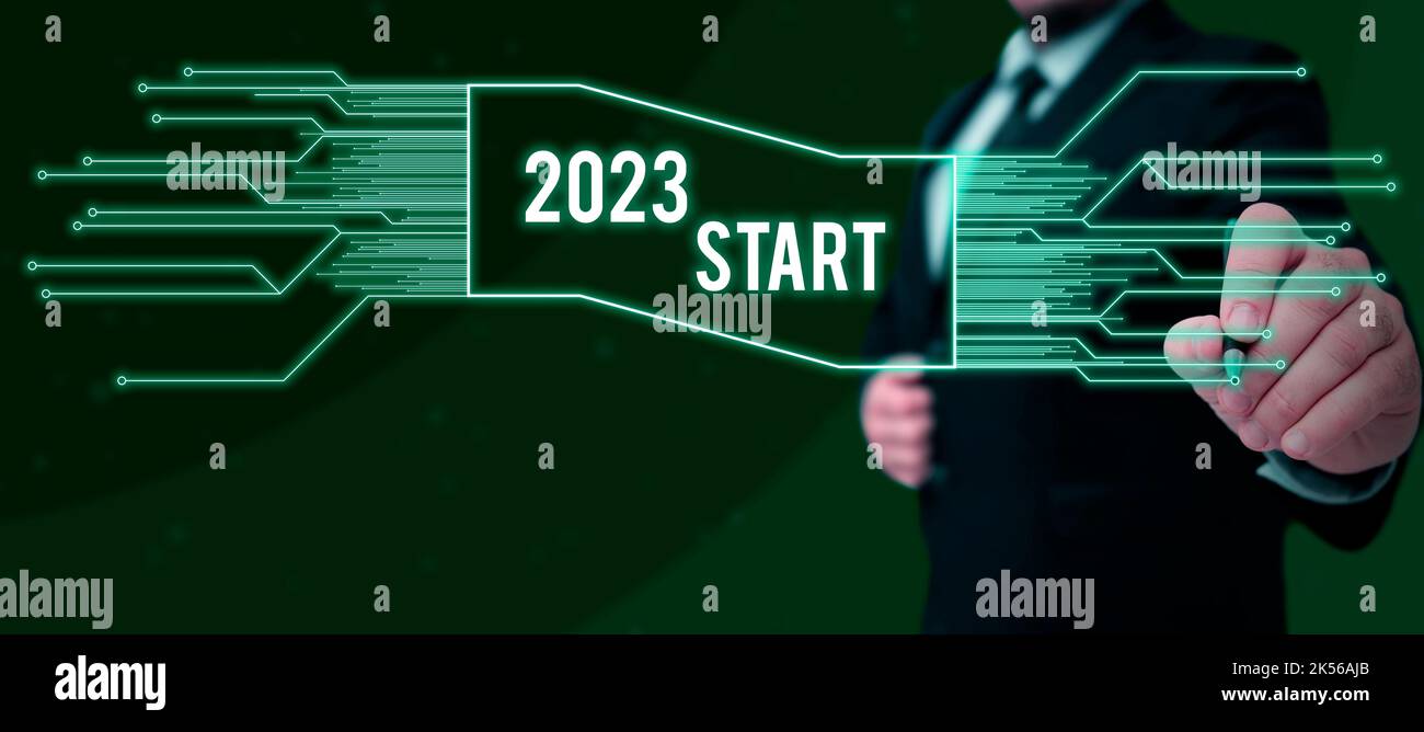 Ispirazione mostrando segno 2023 Start, Word scritto su ricordare gli ...