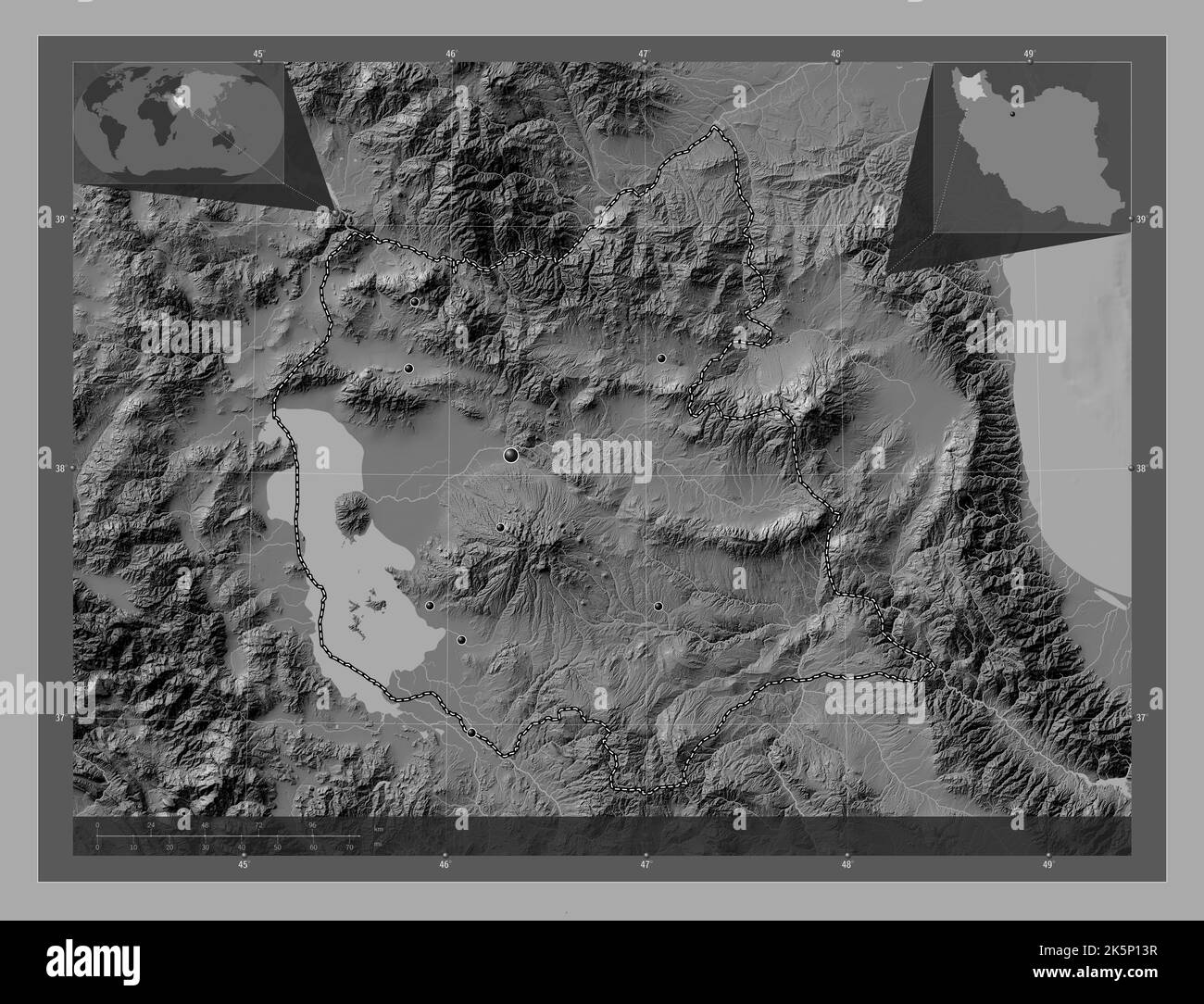 Azarbaijan orientale, provincia dell'Iran. Mappa altimetrica bilivello ...