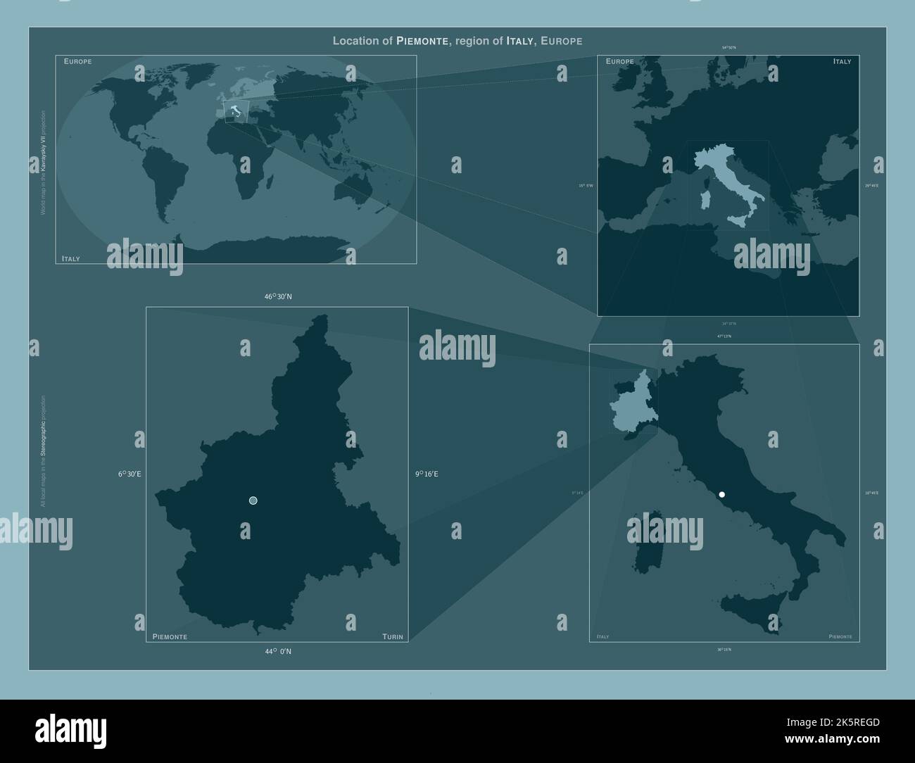 Piemonte, regione d'Italia. Diagramma che mostra la posizione della ...