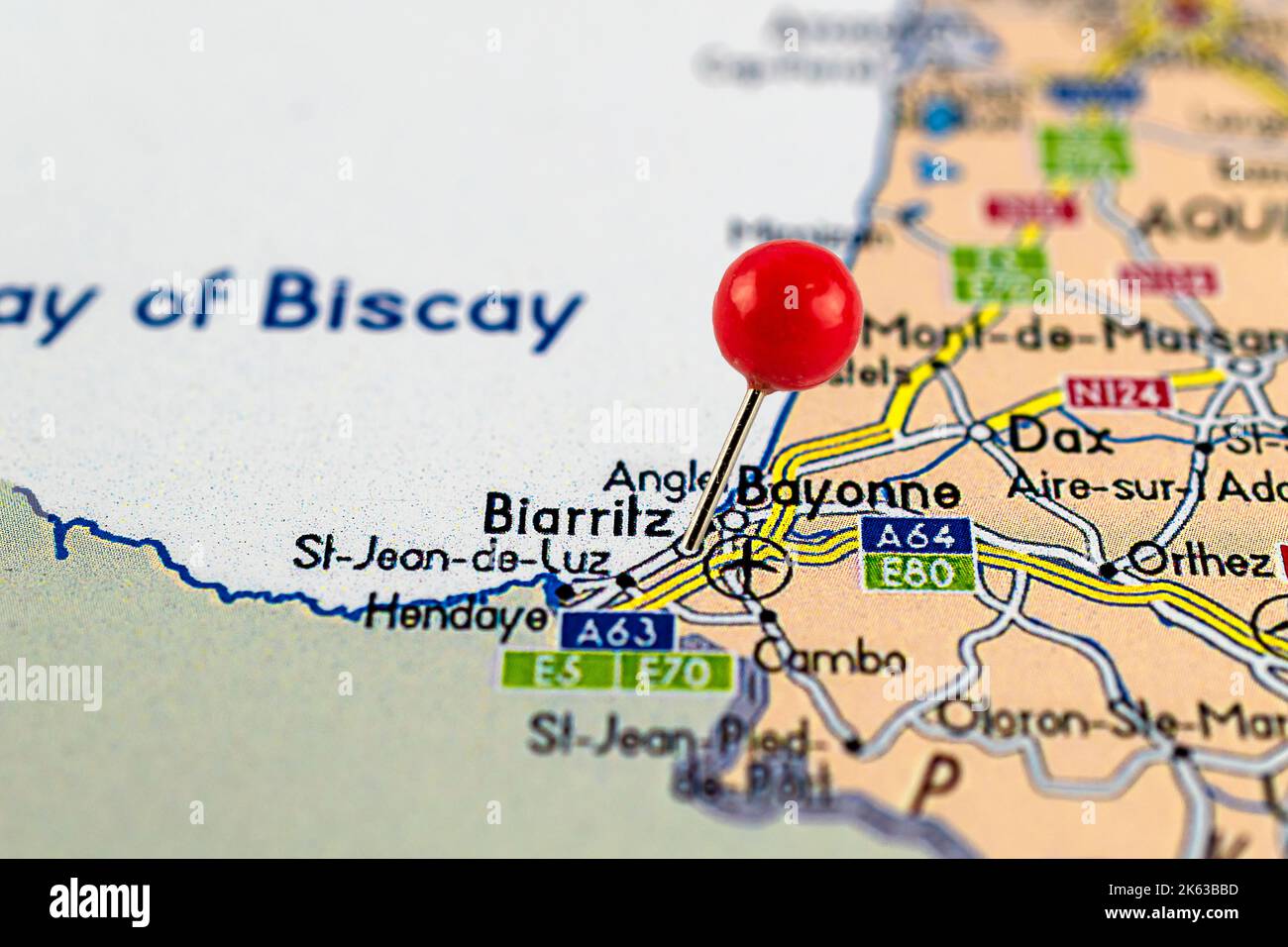 Mappa di Biarritz. Primo piano della mappa di Biarritz con la spilla ...