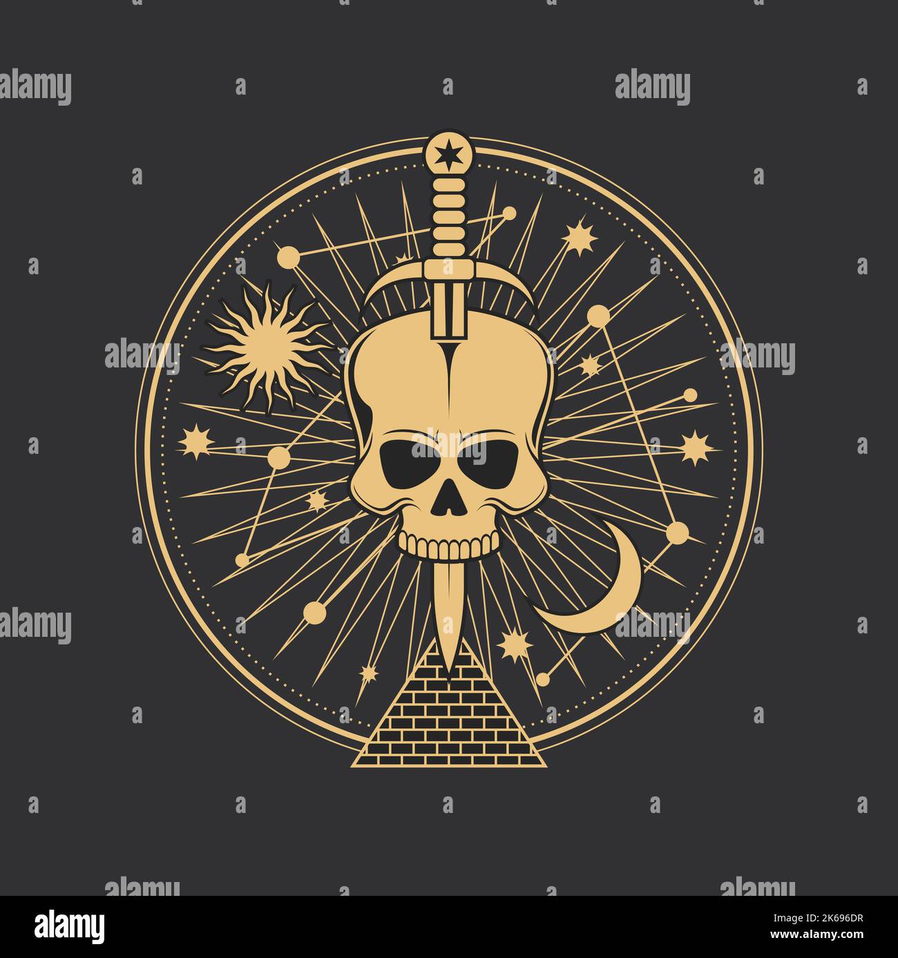 Pentagramma occulto, cranio e piramide, tarocco magico e simbolo ...