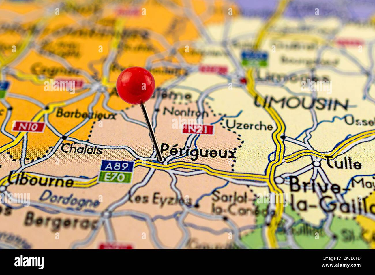 Mappa Périgueux. Perigueux pin mappa. Primo piano della mappa di ...