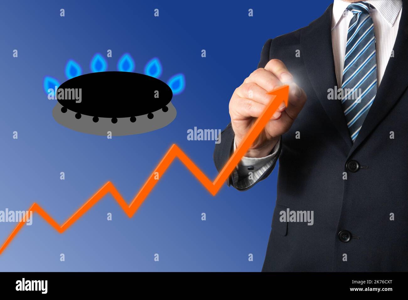 Aumento dei prezzi del gas. Un uomo d'affari indica un grafico dei ...