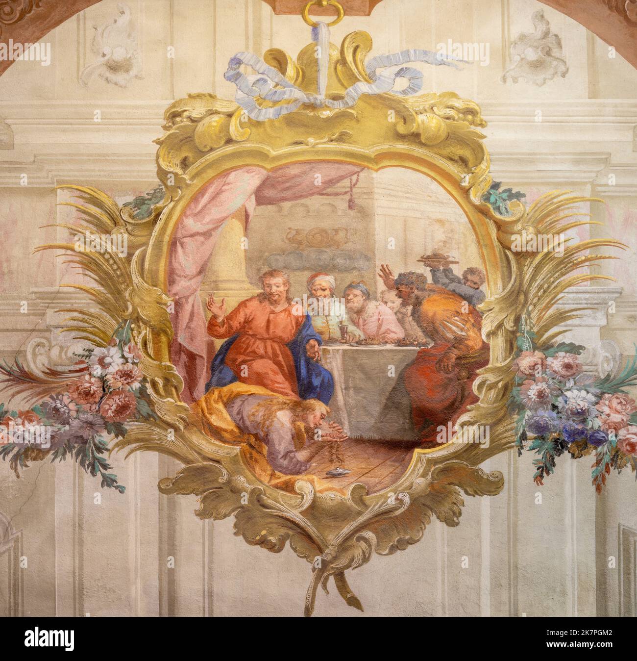 CHIAVENA, ITALIA - 20 LUGLIO 2022: Affresco della cena di Gesù di ...