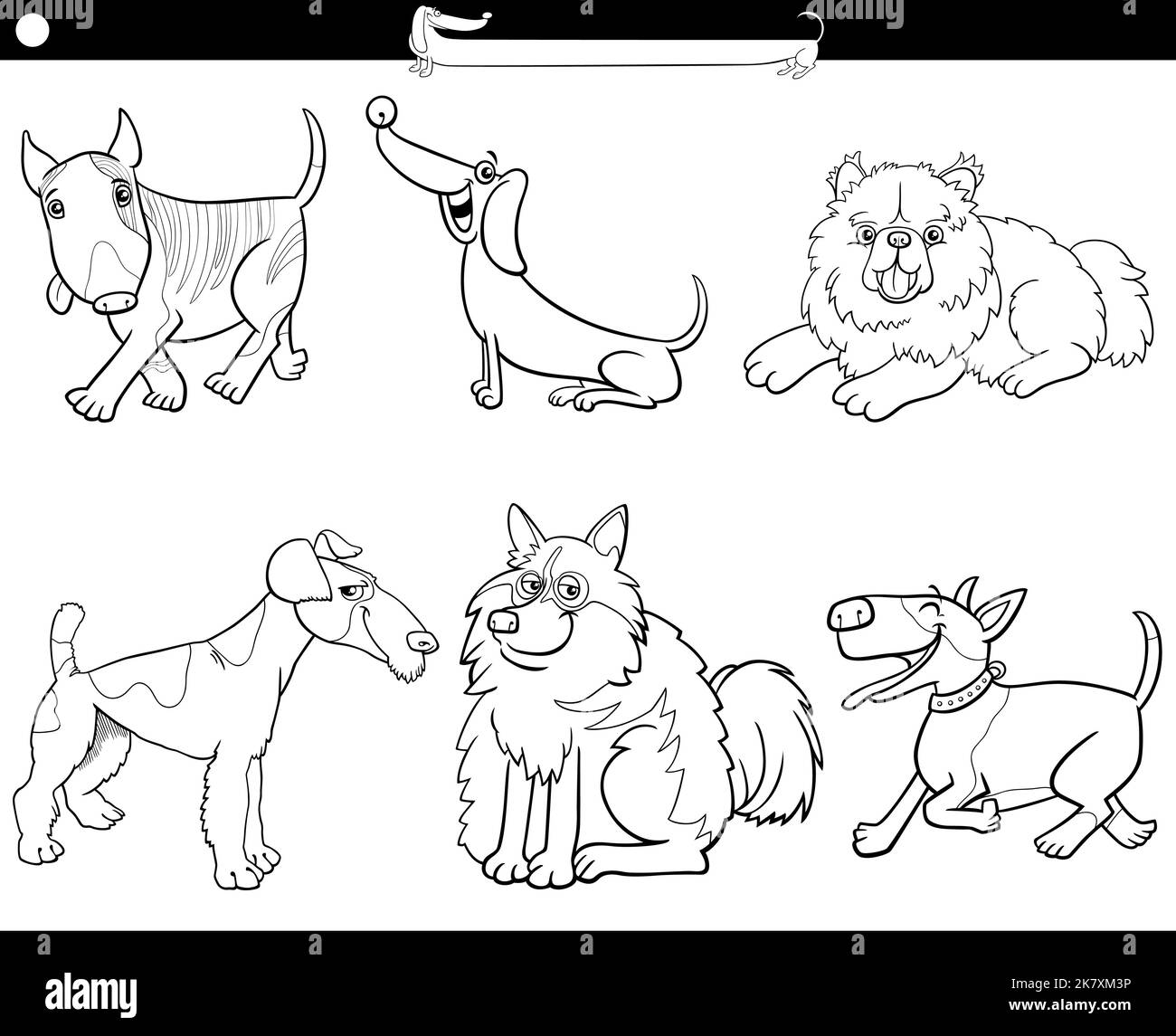 Cartoni animati in bianco e nero illustrazione di divertenti cani ...