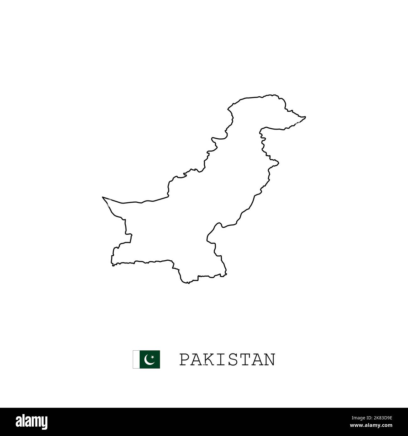Mappa vettoriale del Pakistan contorno, linea, lineare. Mappa nera del ...