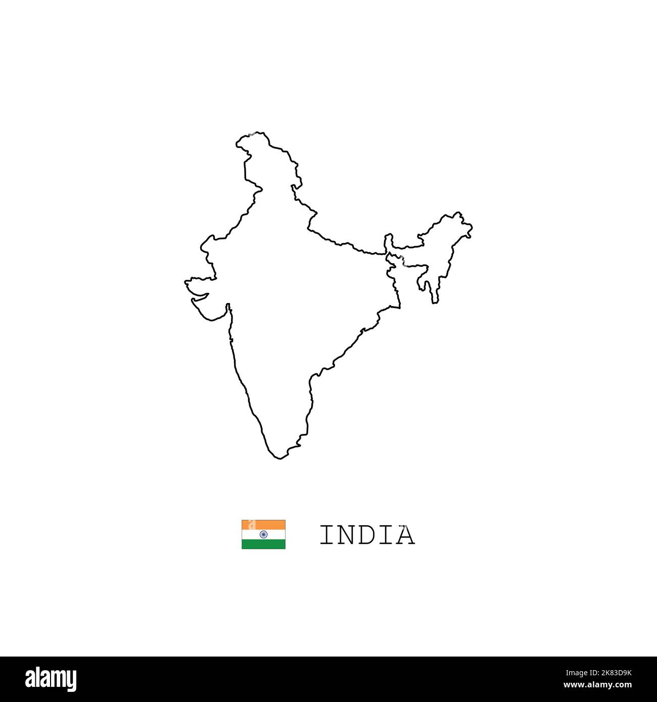 Mappa vettoriale India contorno, linea, lineare. Mappa nera dell'India ...