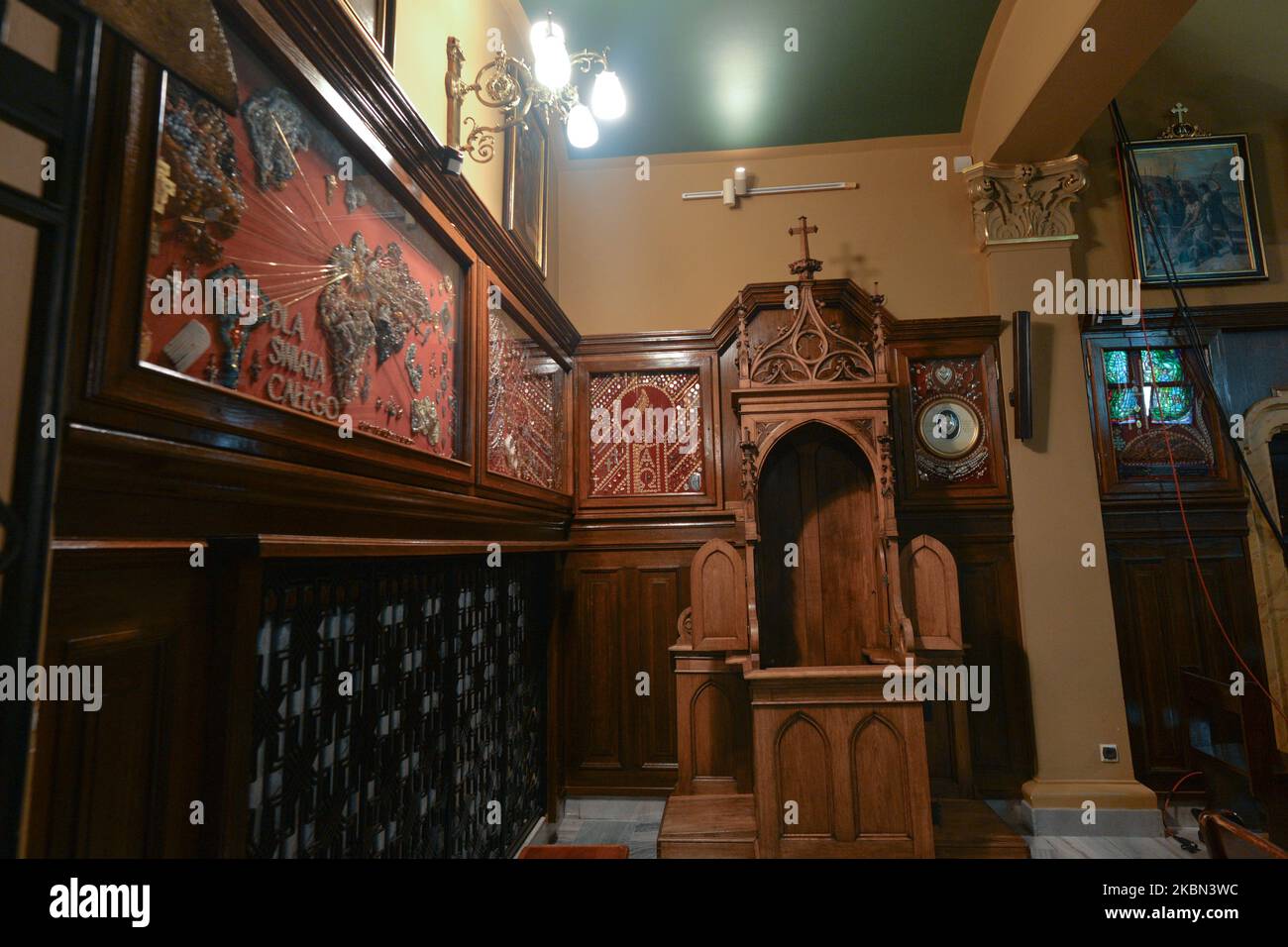 A view of a restored confessional in which Sister Faustina confessed for several years, seen ...