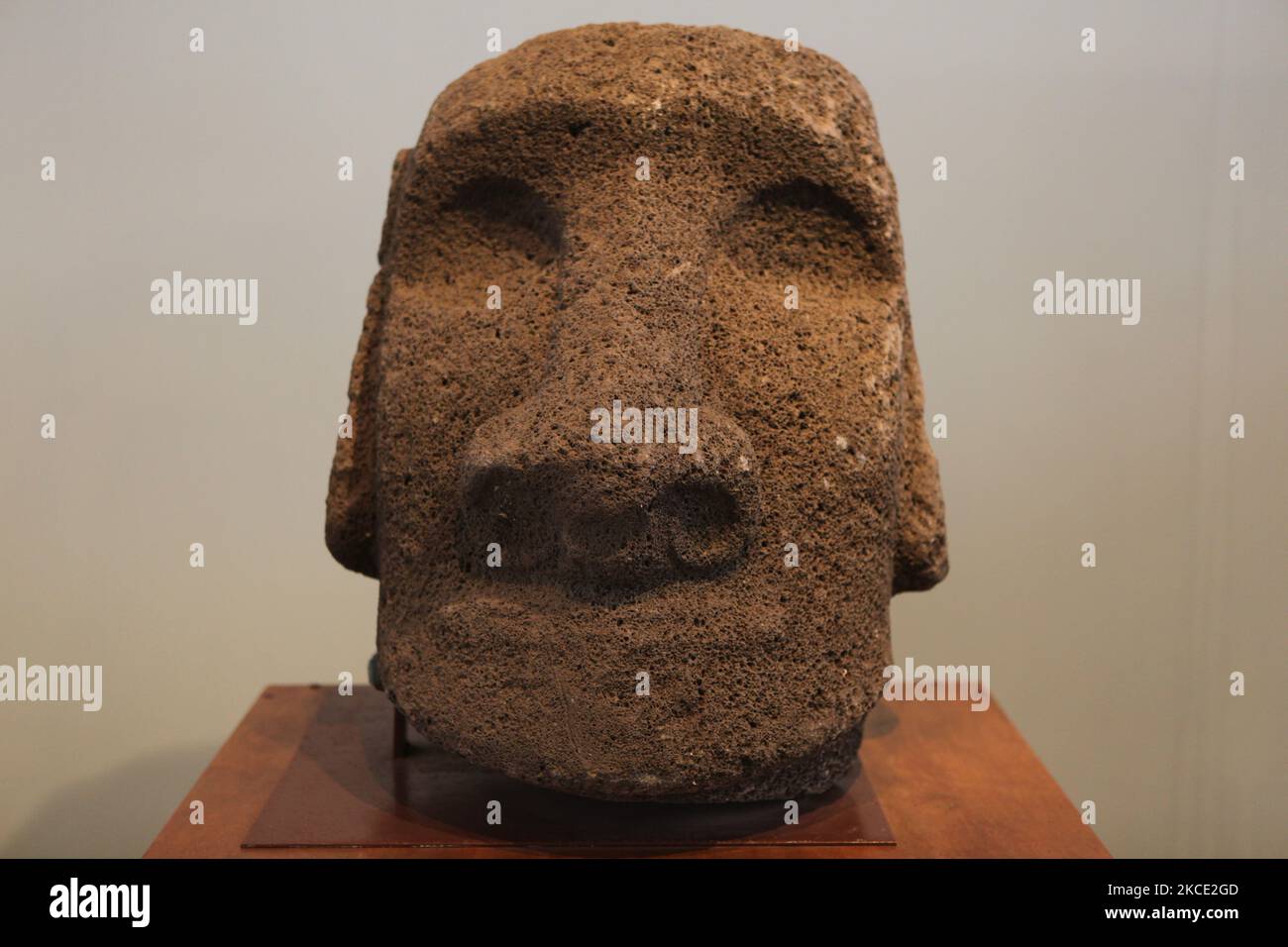 Testa di una statua di Moai esposta al Museo Antropologico Sebastian ...