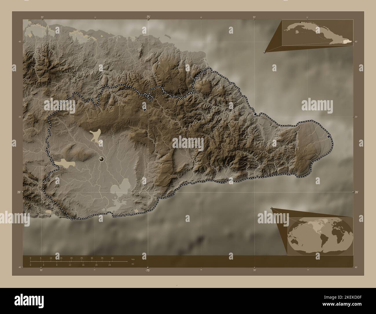 Guantánamo, provincia di Cuba. Mappa dell'altitudine colorata in ...