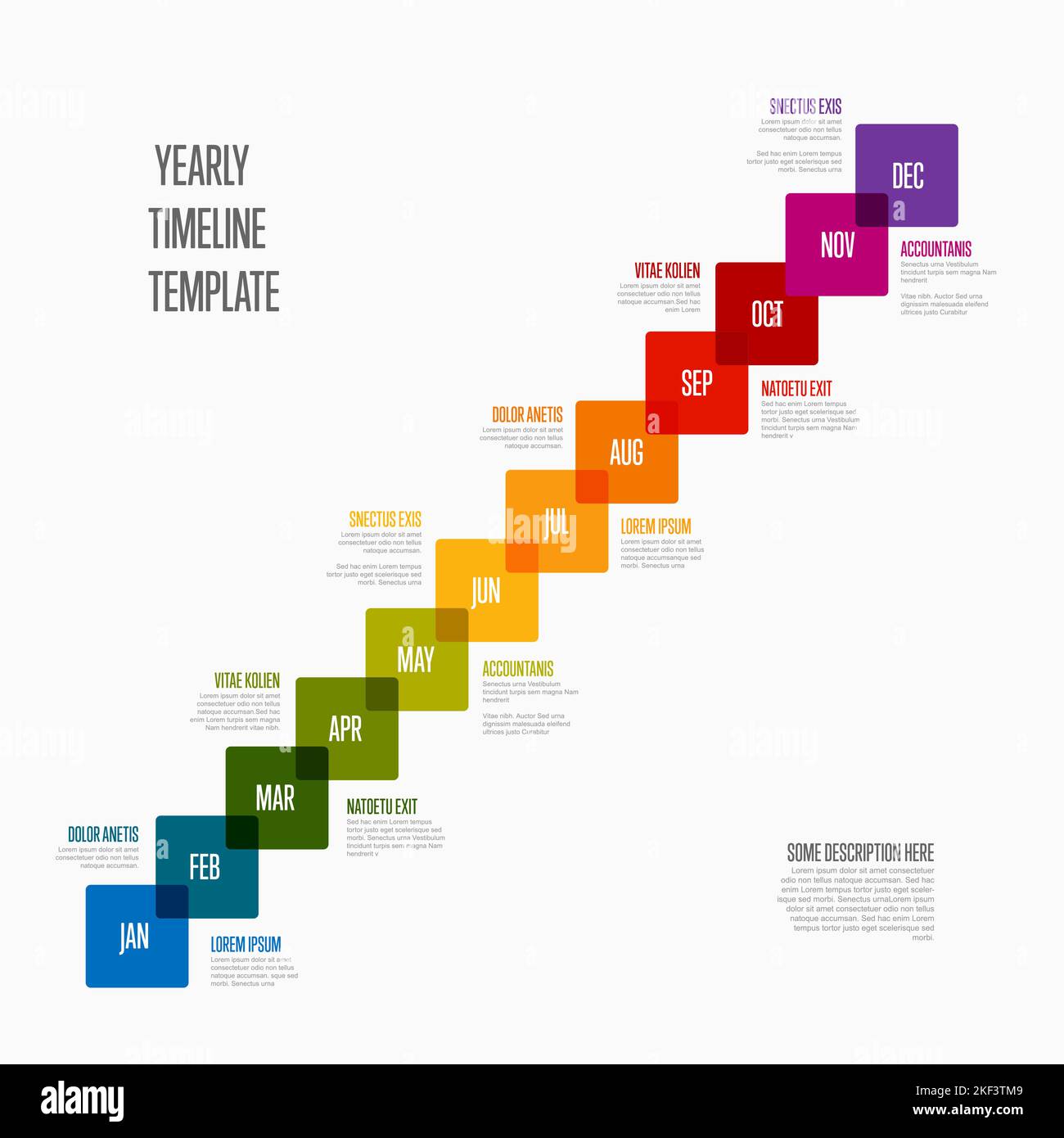 Modello di timeline dell'anno completo con tutti i mesi colorati dell ...