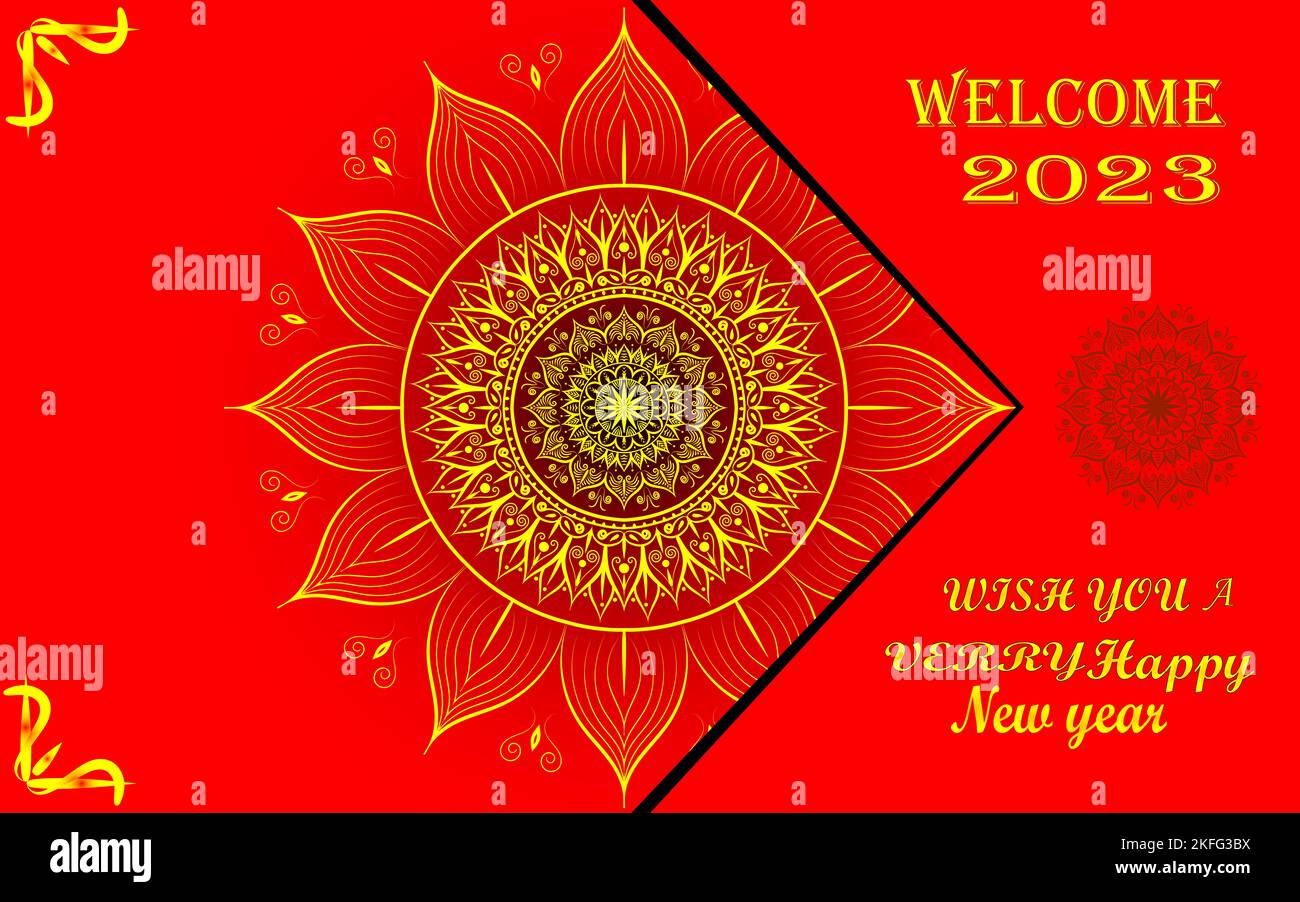 2023 banner o poster di benvenuto con mandala art, felice anno nuovo 2023 banner con mandala art ...
