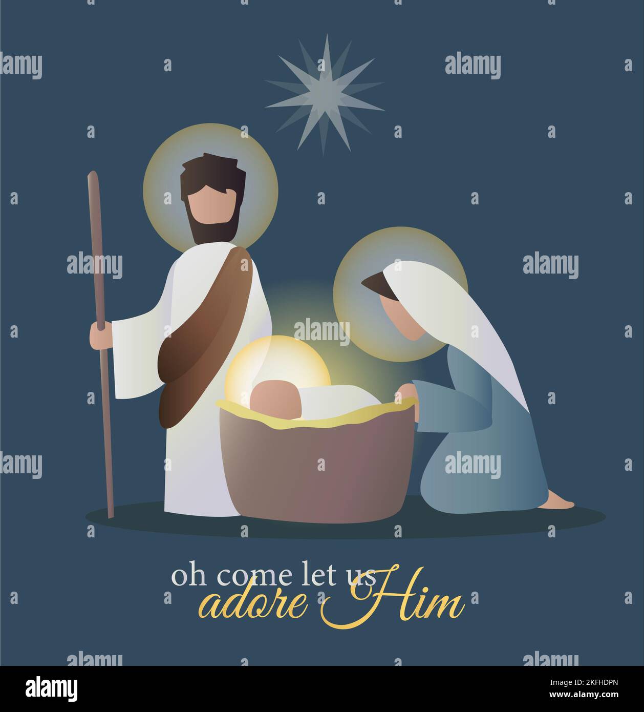 Nascita di Cristo. Bambino Gesù nella mangiatoia. Sacra Famiglia ...